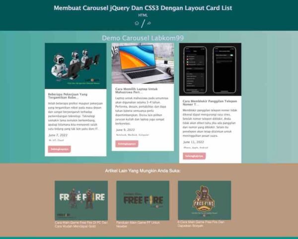 Membuat Carousel jQuery Dan CSS3 Dengan Layout Card List